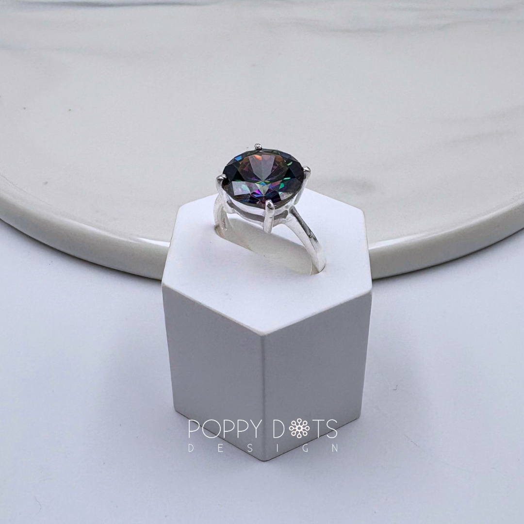 Luxurious Sterling Silver Round Mystic Topaz Ring | Poppy Dots Design ...