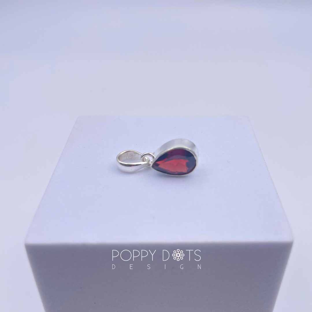 Sterling Silver Garnet Teardrop Pendant – Poppy Dots Design