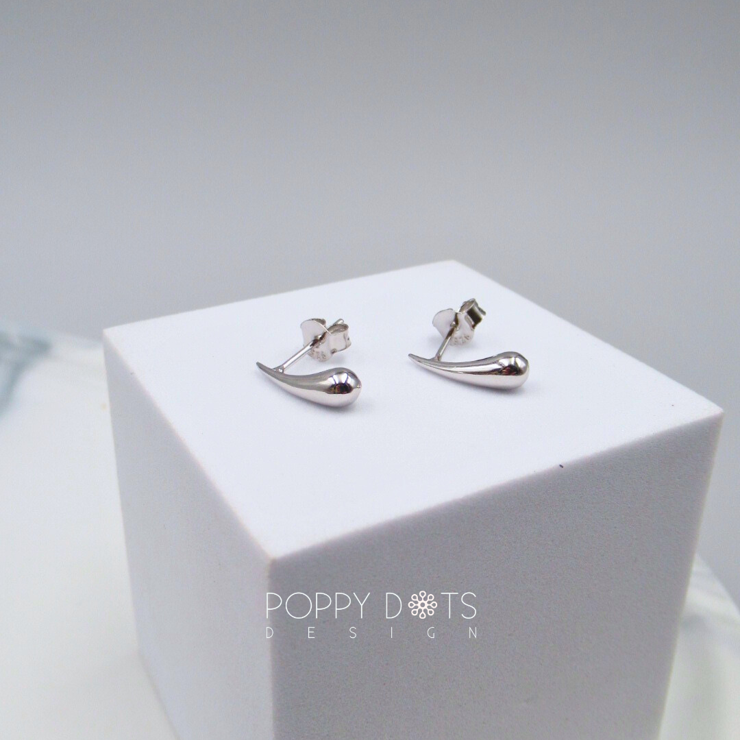 Skinny Teardrop Stud Earrings | Sterling Silver | Poppy Dots Design ...