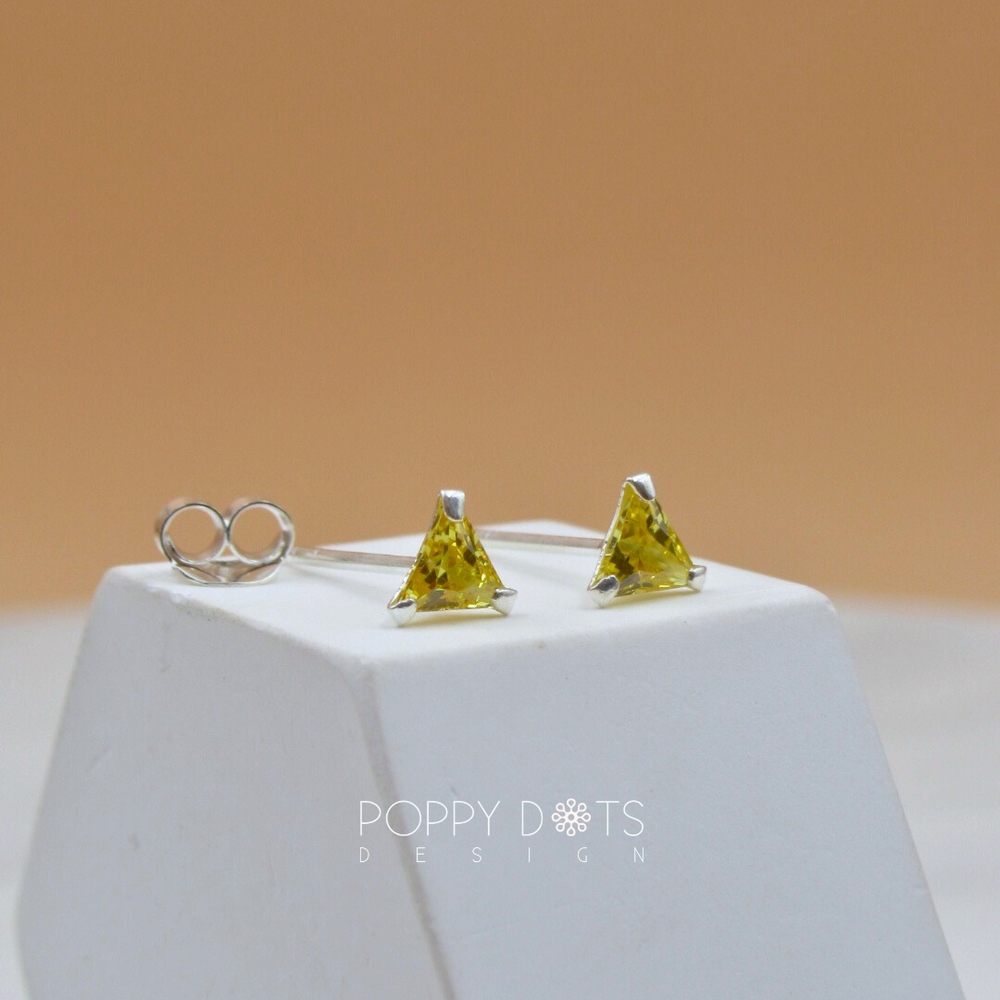 Sterling Silver Yellow Tiny Triangle Zirconia Studs - ear candy – Poppy ...