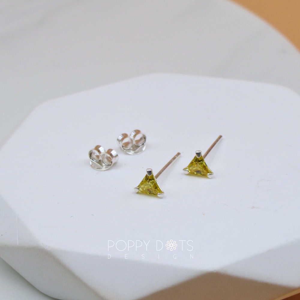 Sterling Silver Yellow Tiny Triangle Zirconia Studs - ear candy – Poppy ...